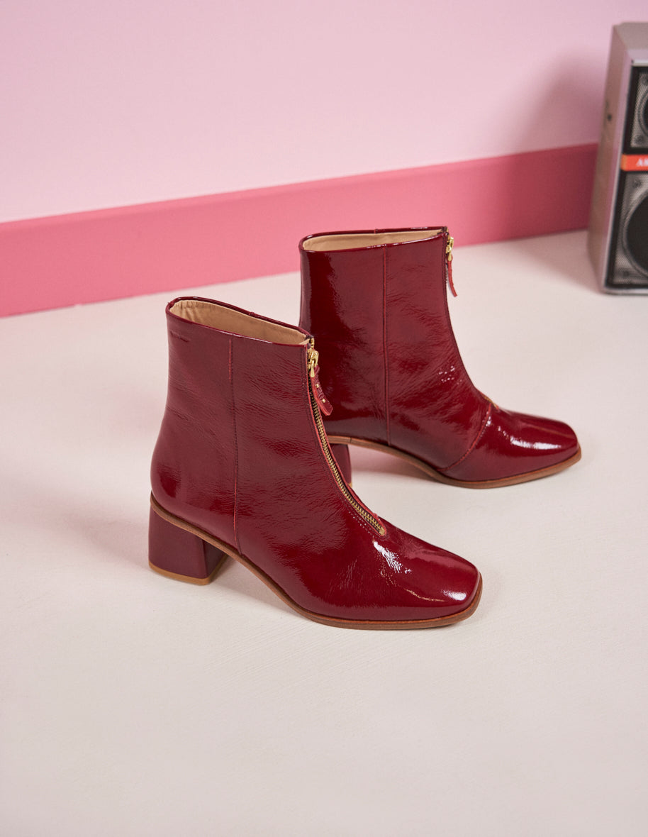 Bottines à talons femme : cuir vernis bordeaux - Georgette